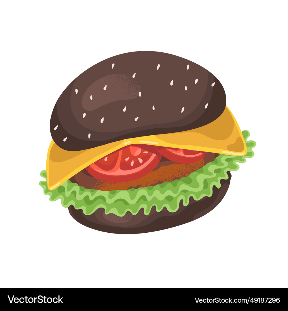 Black burger with cheese american hamburger Vector Image