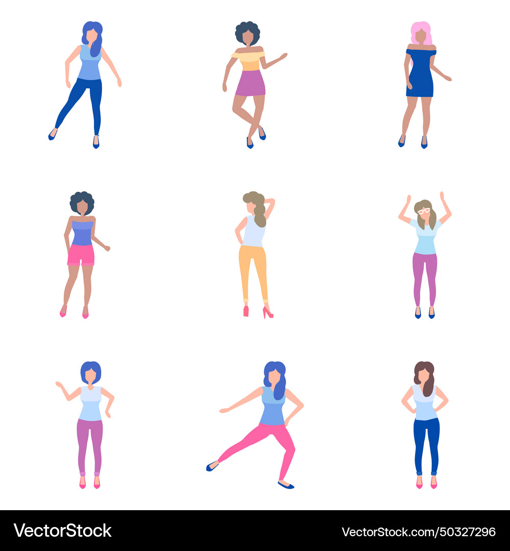 Dancing girl flat icon set isolated on white Vector Image