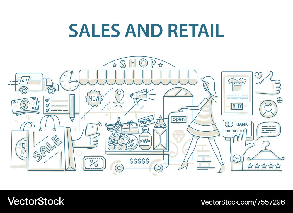 Doodle style design concept of retail commerce Vector Image