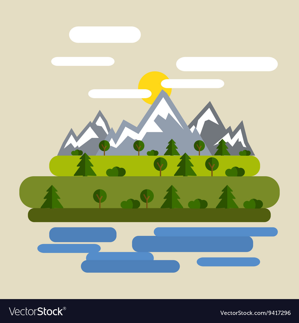 Forest mountain flat design natural Royalty Free Vector