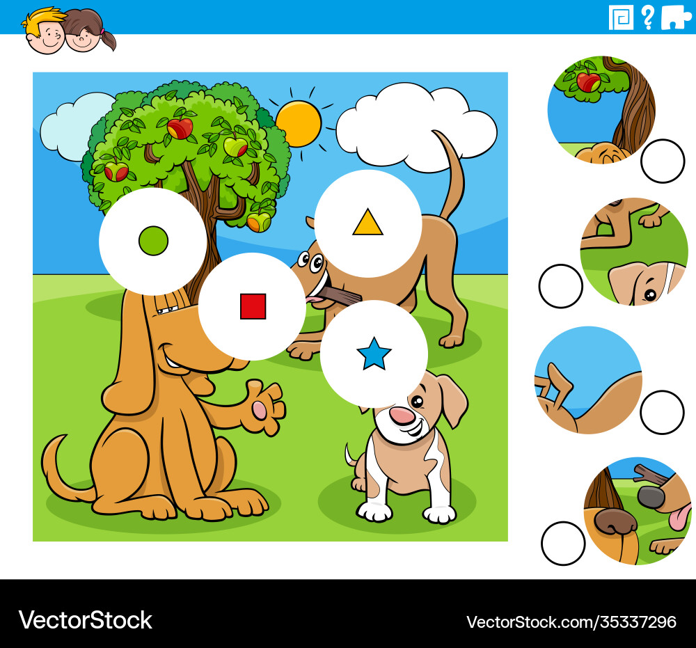 Match pieces task with cartoon dogs characters Vector Image