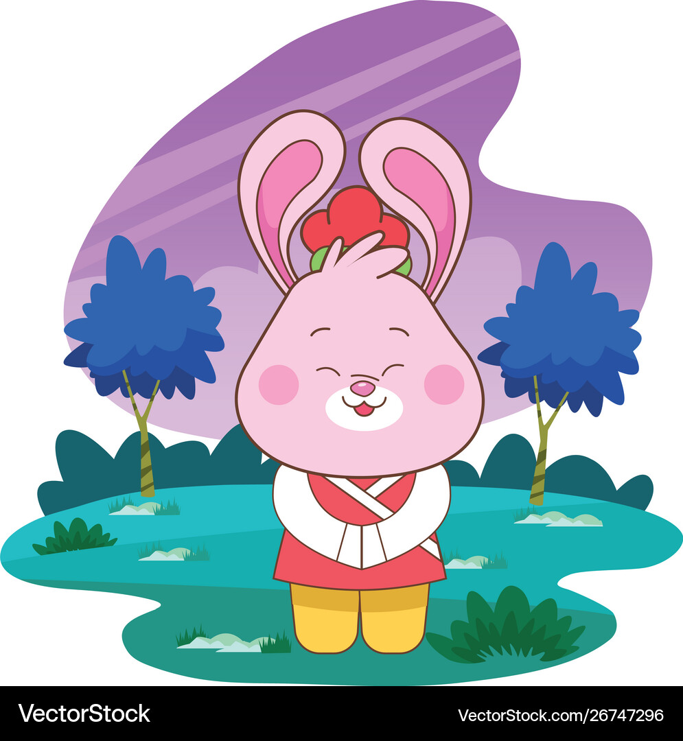 Mid autumn cute rabbit cartoon Royalty Free Vector Image