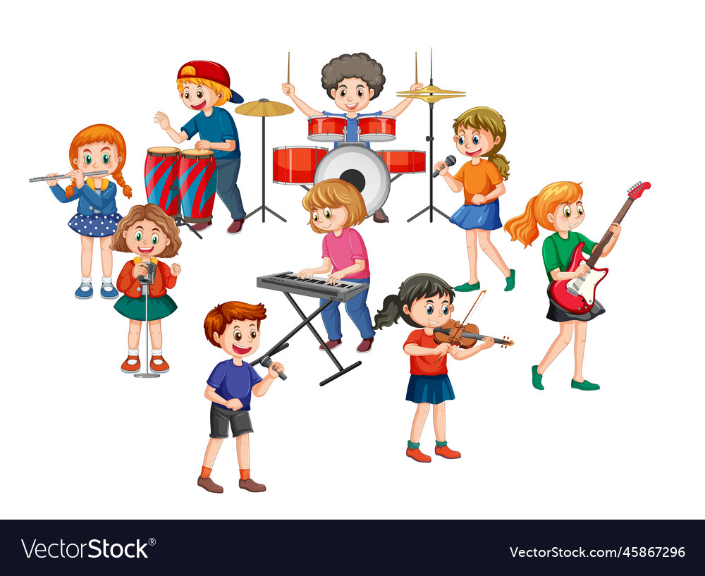 Music band kids cartoon Royalty Free Vector Image