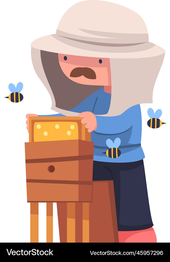 Mustached beekeeper with wooden brood frame Vector Image