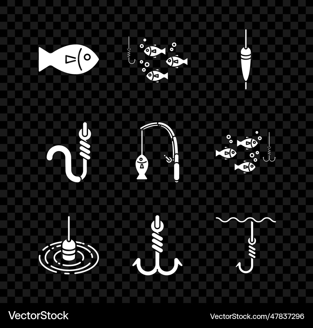 Set fish fishing hook under water Royalty Free Vector Image