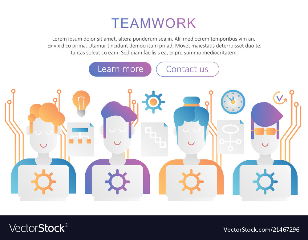 Team work trendy flat gradient color poster Vector Image Team work trendy flat gradient color poster Vector Image