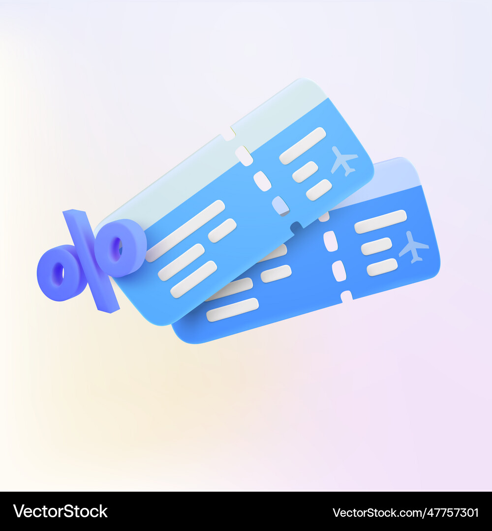 3d flight or airplane tickets with percentage Vector Image