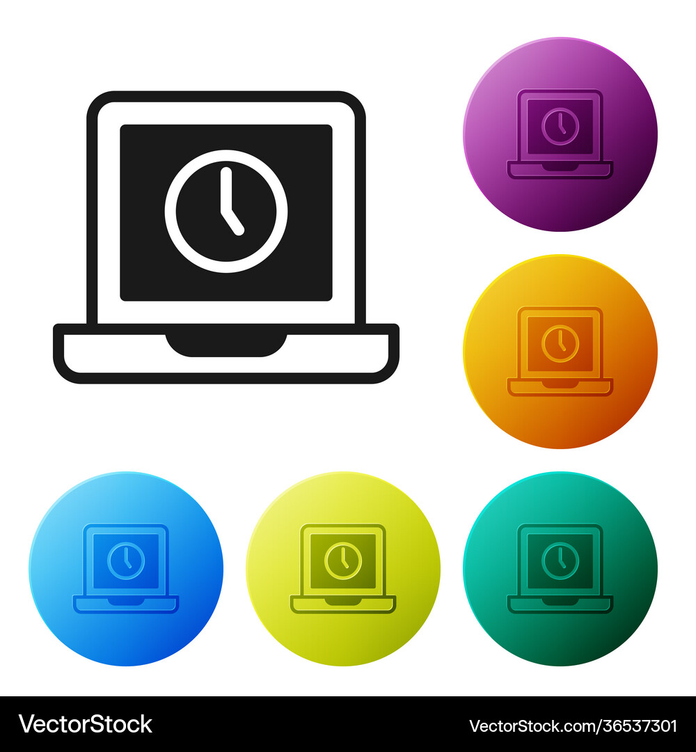 Black laptop time icon isolated on white Vector Image