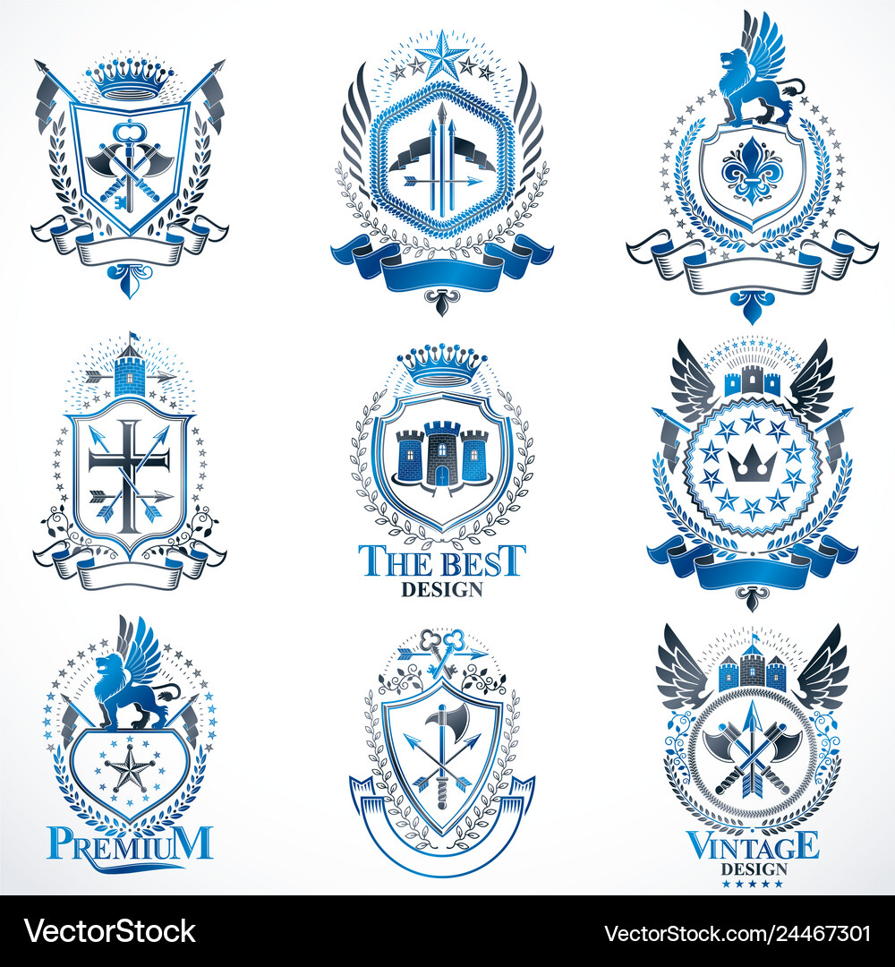 Classy heraldic coat of arms collection Royalty Free Vector