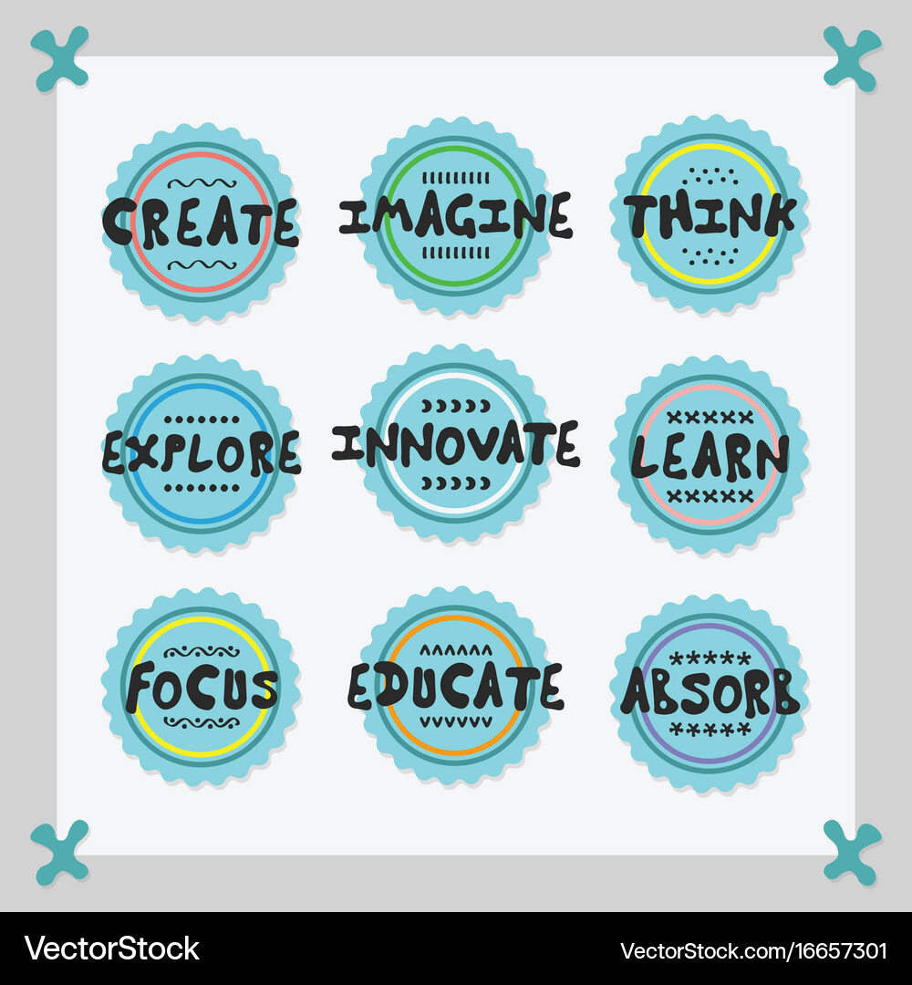 Cute blue positive inspirational sticker icon set Vector Image