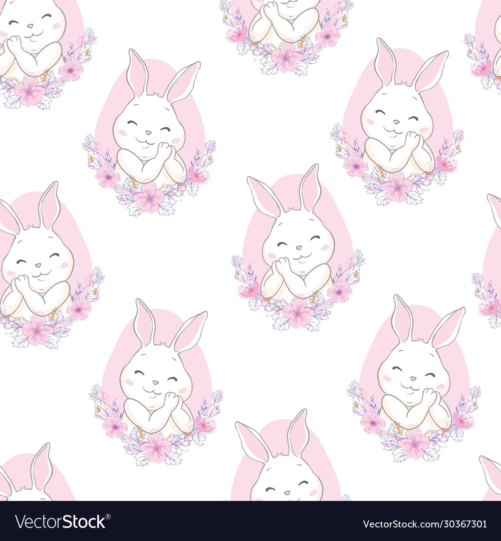 Cute bunny rabbit seamless pattern background Vector Image