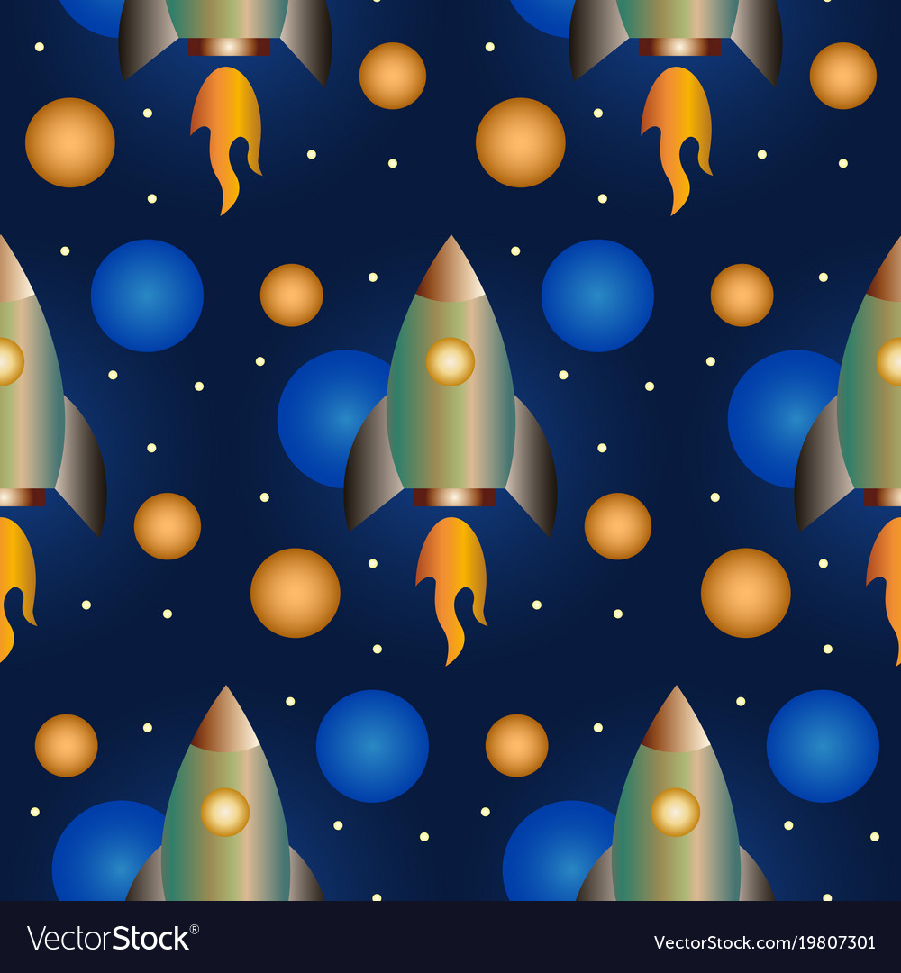 Seamless pattern rocket in space Royalty Free Vector Image