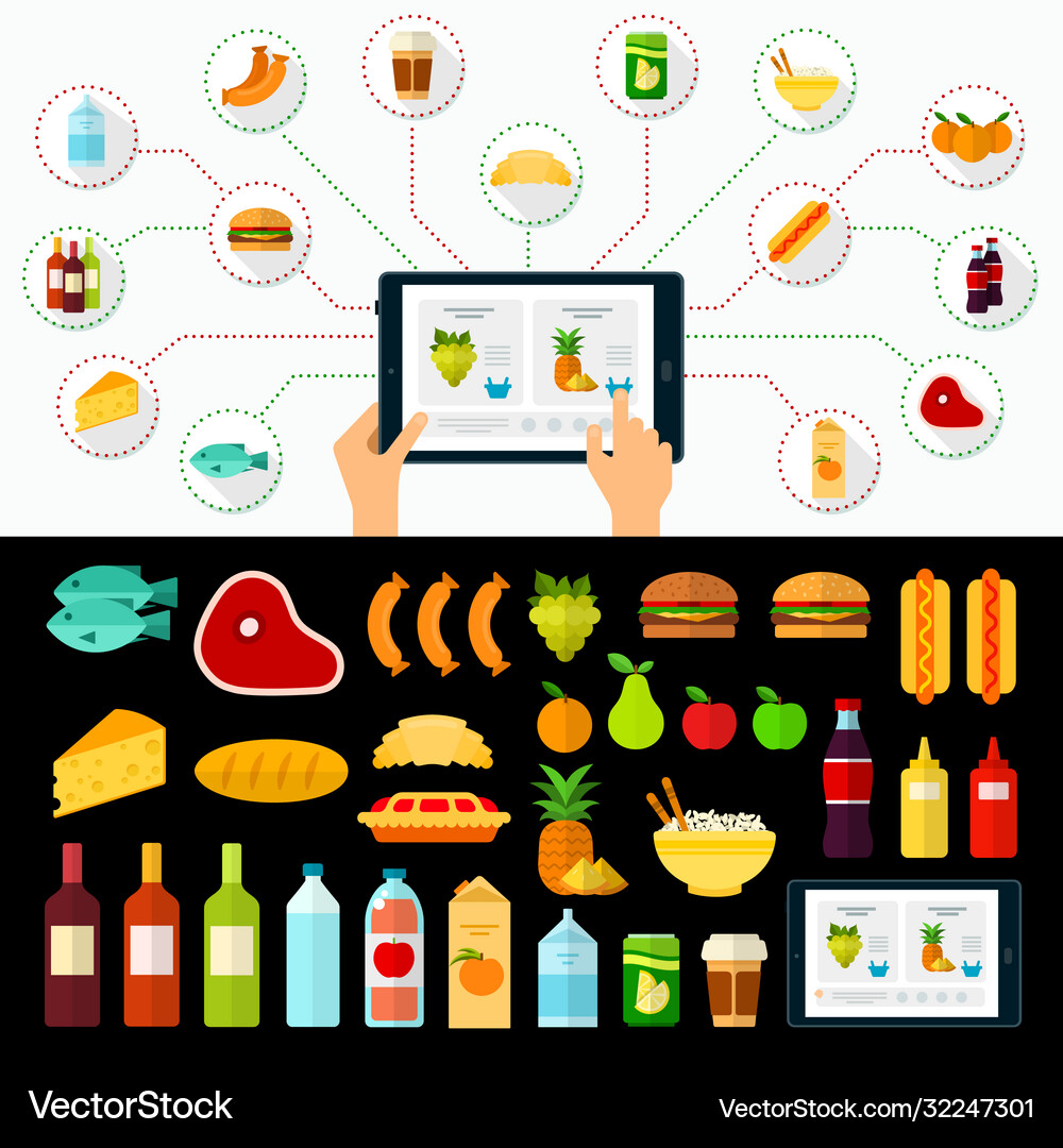 Selection and ordering food at home via mobile Vector Image