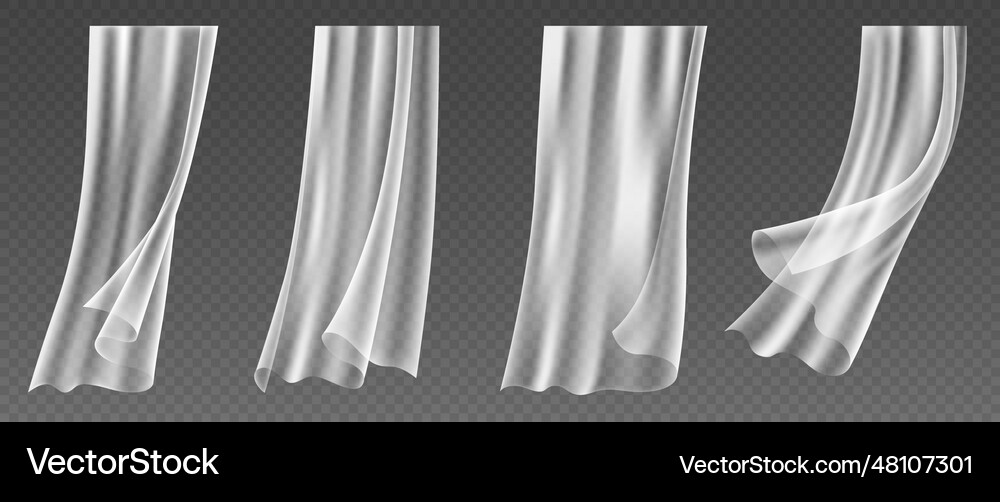 Set of realistic window curtains blowing on wind Vector Image