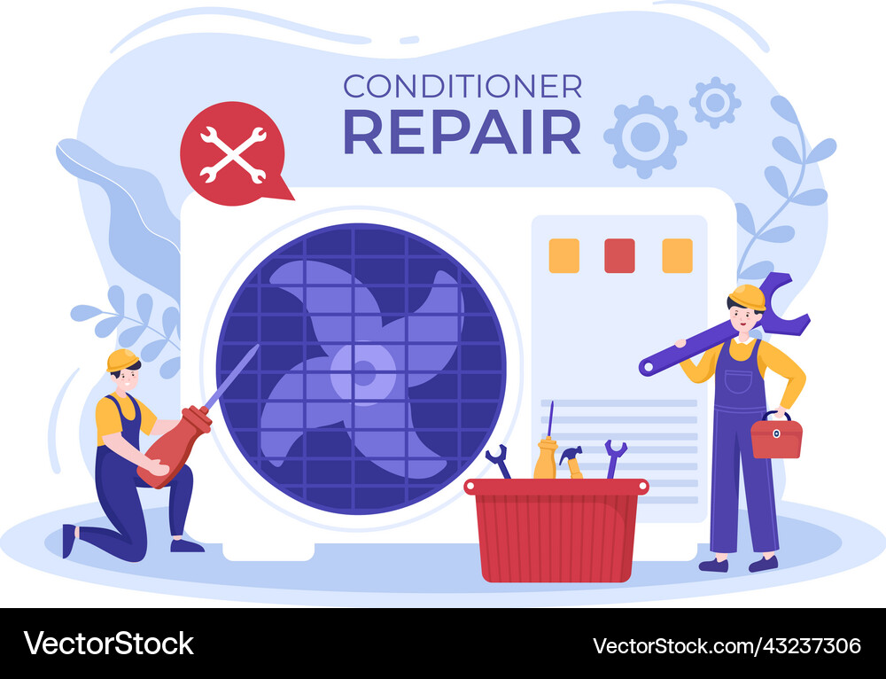 Air conditioner repair or installation with unit Vector Image