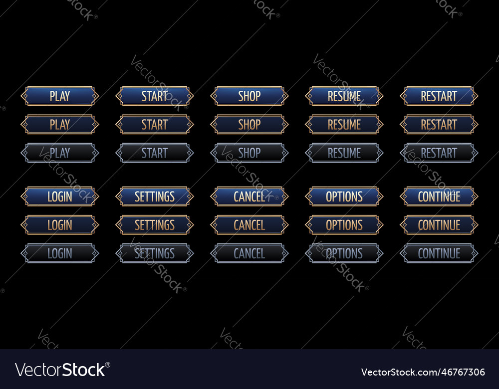 Art deco game interface button ui animation frame Vector Image