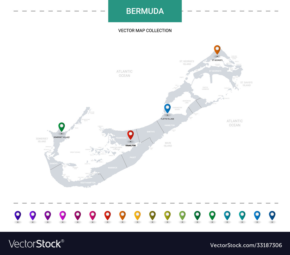 Bermuda map with location pointer marks Royalty Free Vector