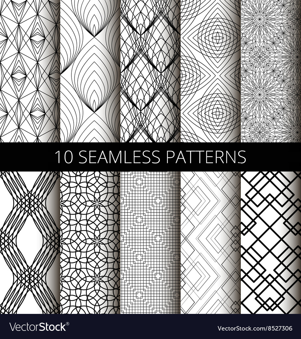 Black white line patterns set Royalty Free Vector Image