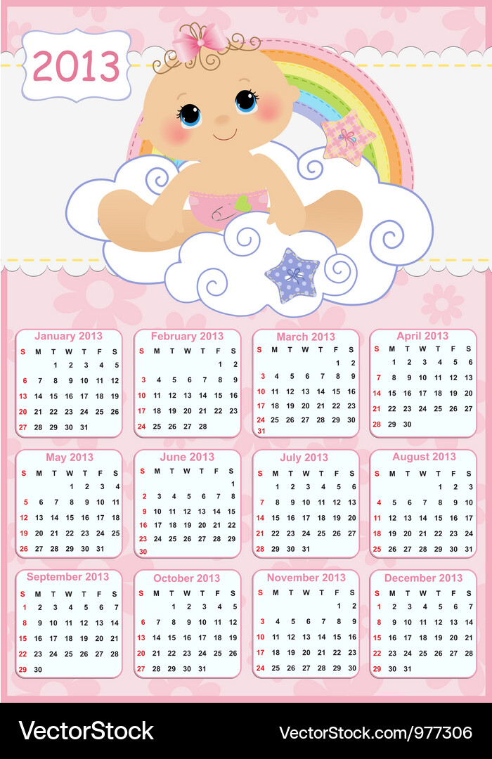 Cute monthly baby calendar for 2013 Royalty Free Vector