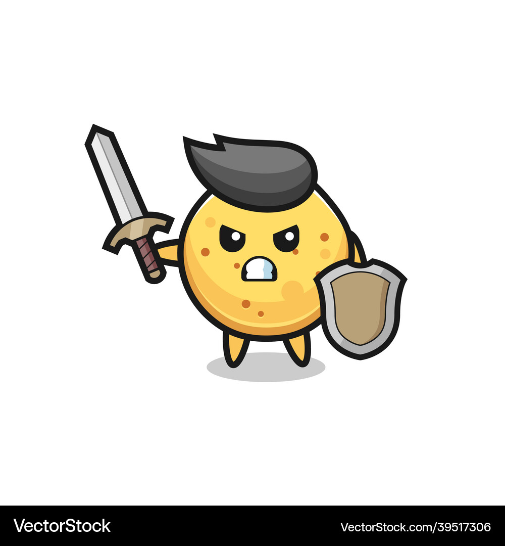 Cute potato chip soldier fighting with sword Vector Image