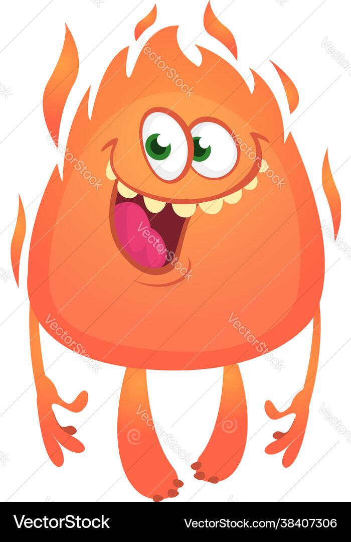 Funny cartoon monster with fire head cute Vector Image