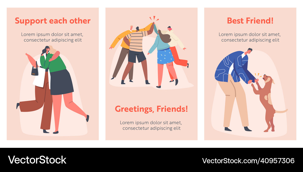 Greetings cartoon banners characters greeting Vector Image