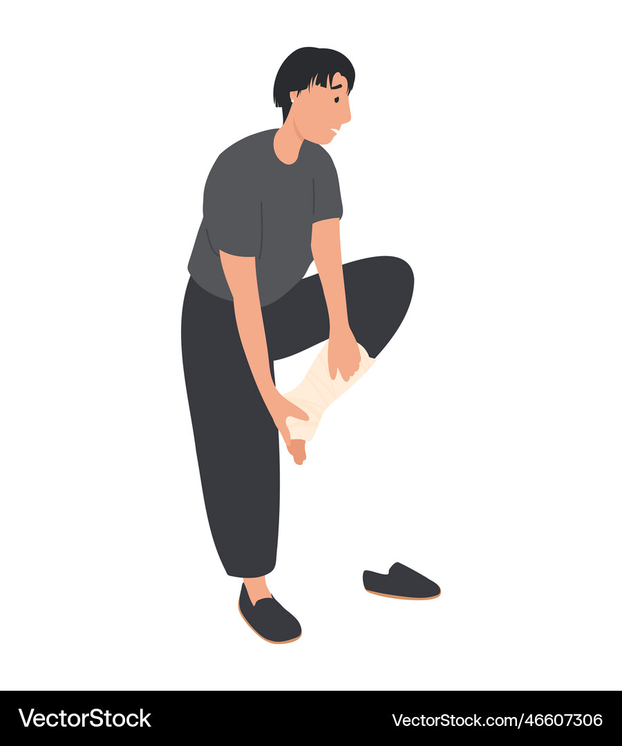 Man plastered foot broken leg in cast Royalty Free Vector
