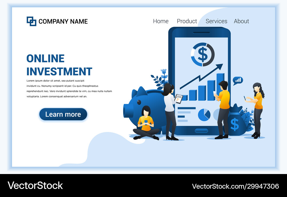 Online investment concept with people work Vector Image