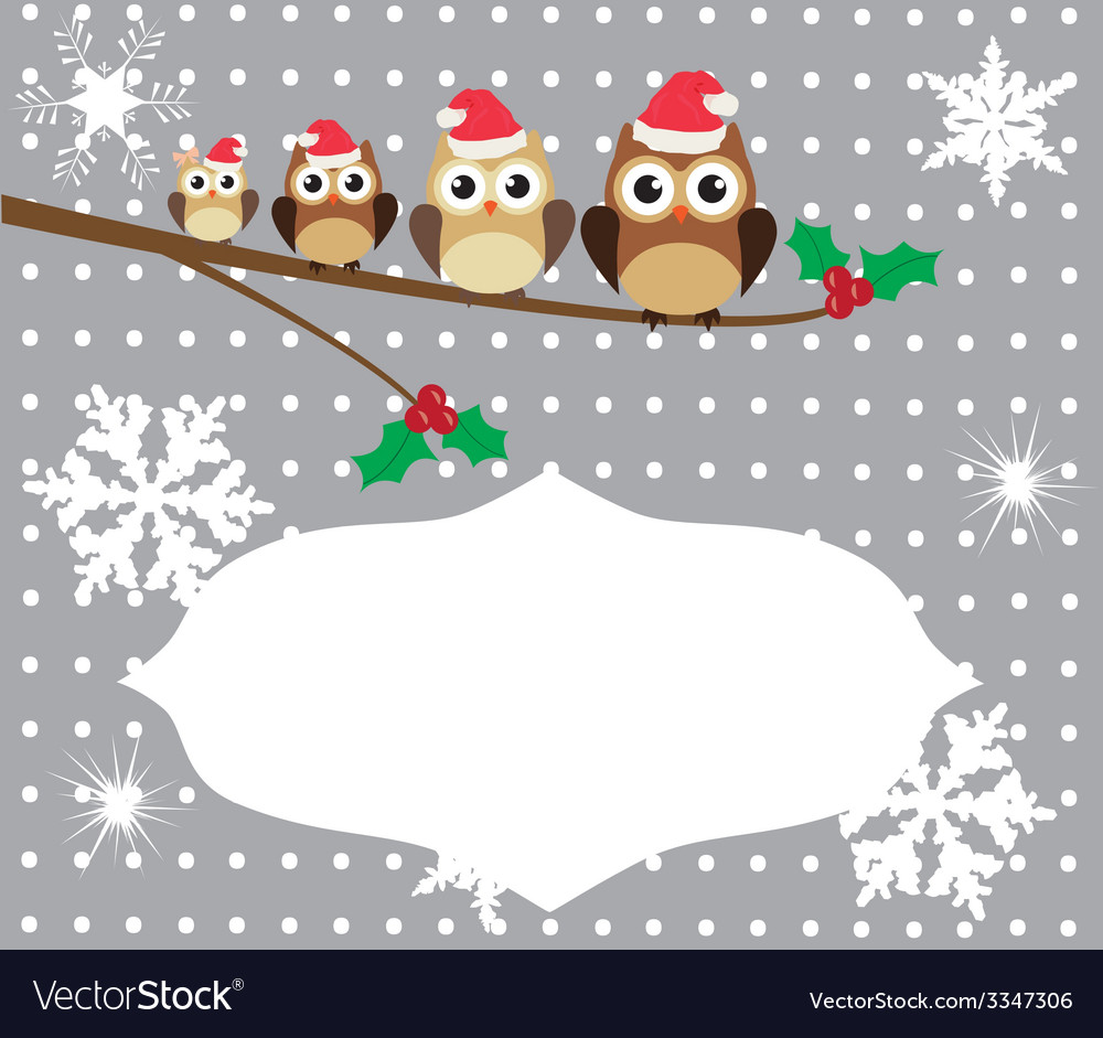 Owl family card winter Royalty Free Vector Image