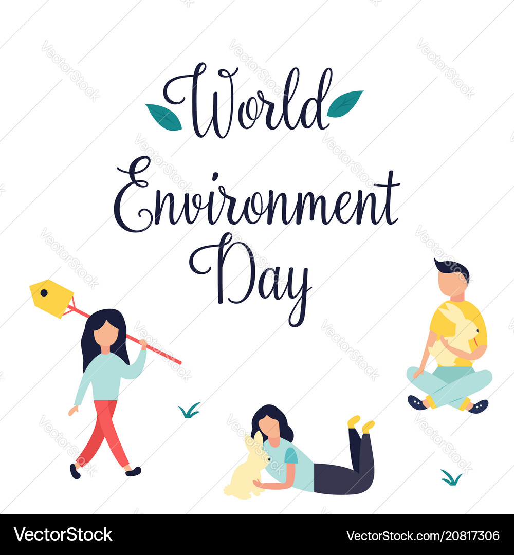 Poster world environment day with text and people Vector Image