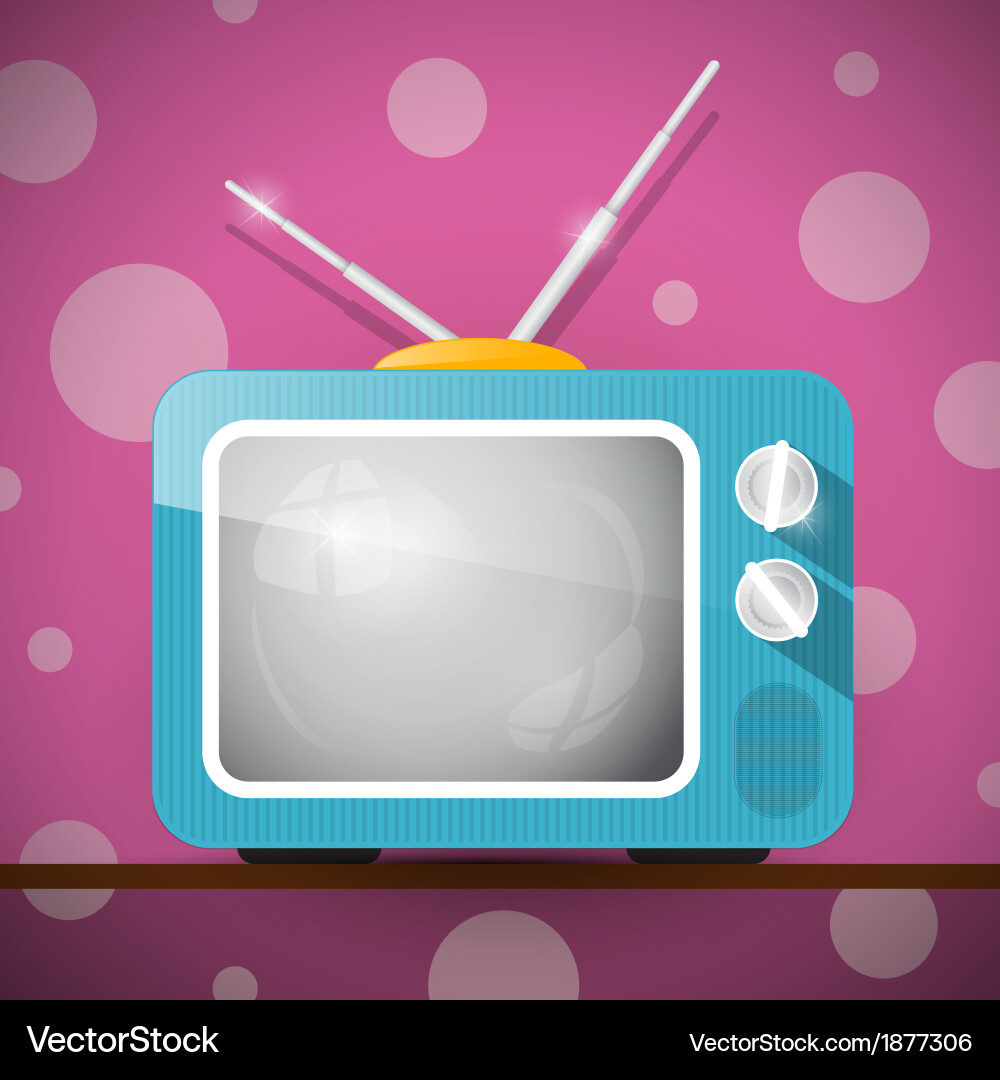 Retro blue television tv on abstract pink Vector Image
