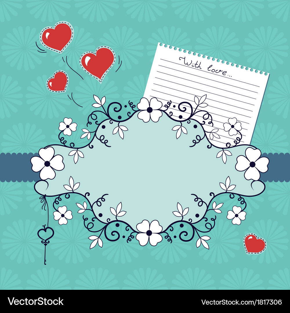 Romantic vignette with flowers and hearts Vector Image
