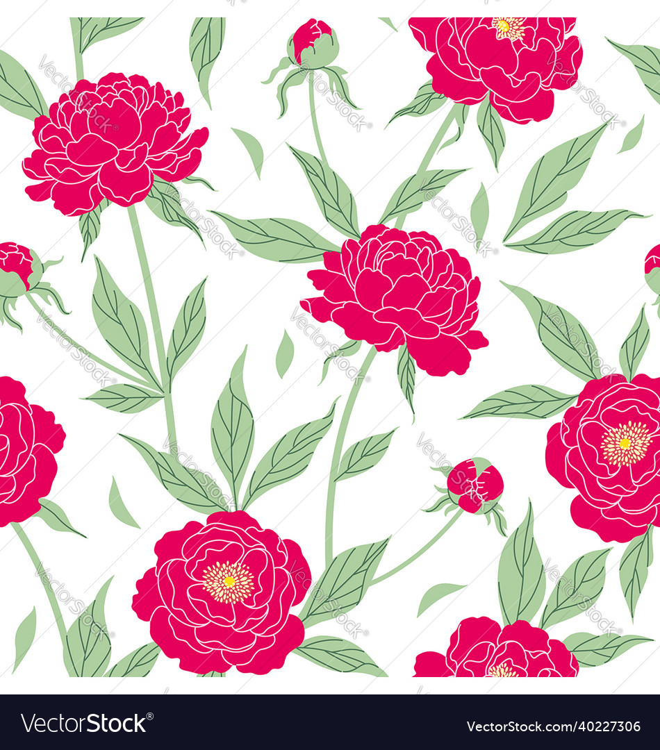 Seamless pattern with red peony flowers Royalty Free Vector