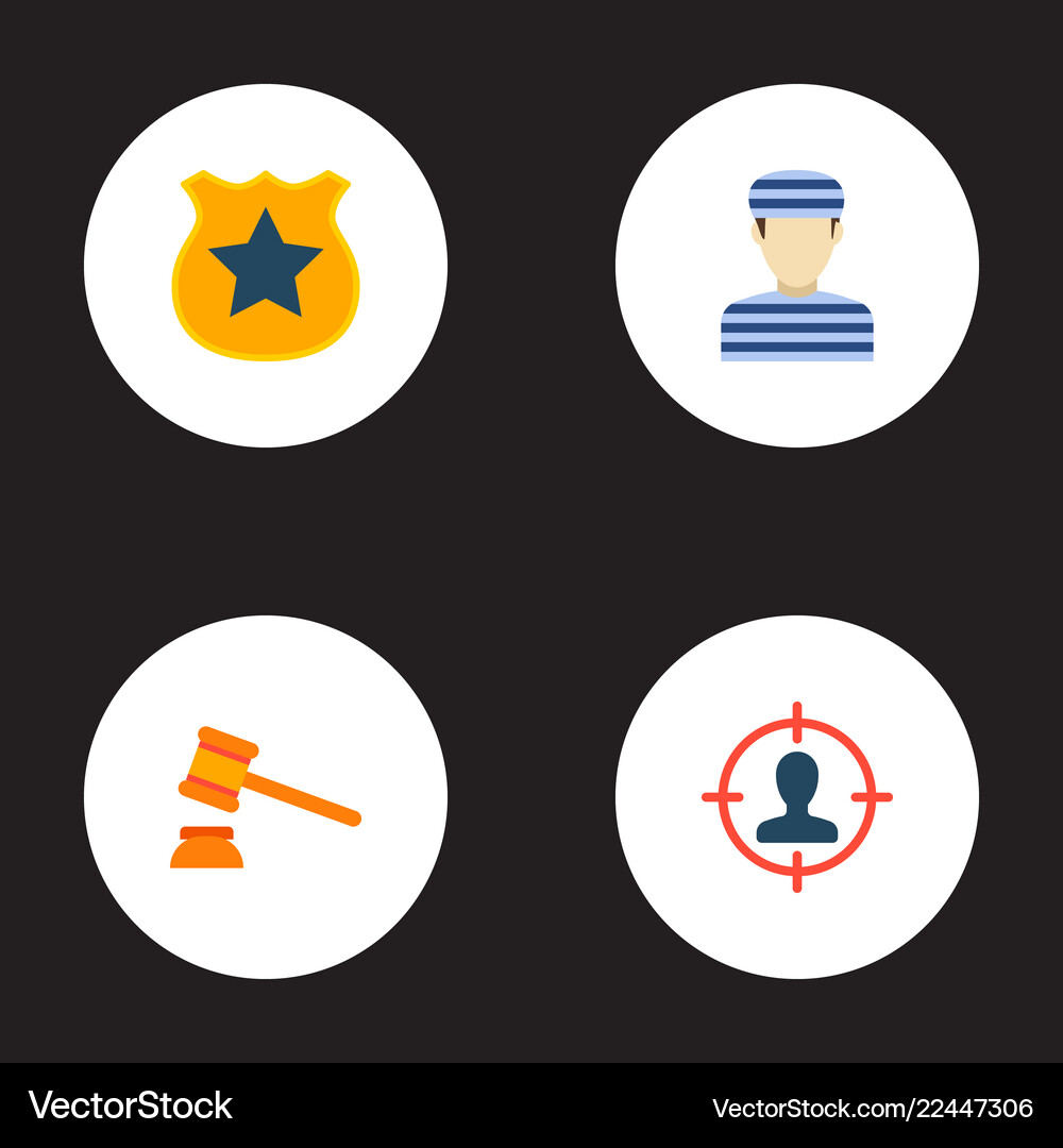 Set criminal icons flat style symbols Royalty Free Vector