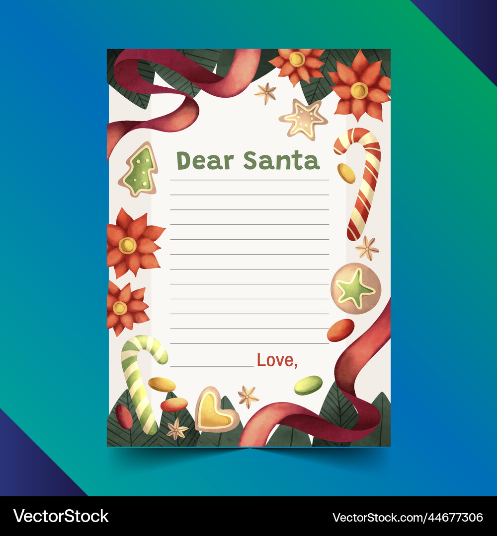 Watercolor santa letter template design Royalty Free Vector