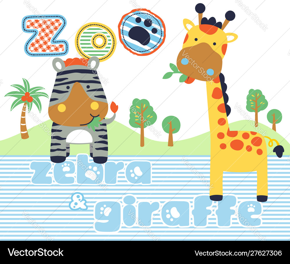 Zebra with giraffe in zoo cartoon Royalty Free Vector Image