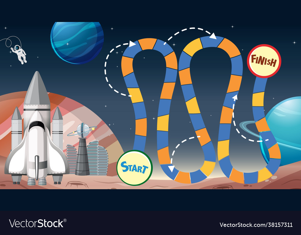 Board game template with space theme Royalty Free Vector