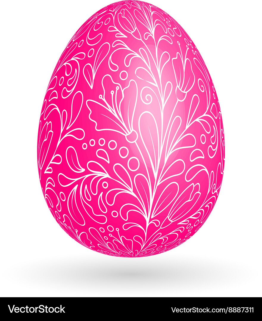 Colorful easter pink egg with ornate doodle floral