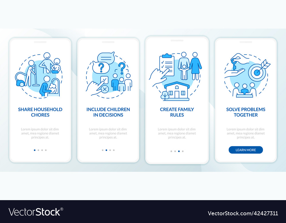Encouraging Teamwork Blue Onboarding Mobile App Vector Image