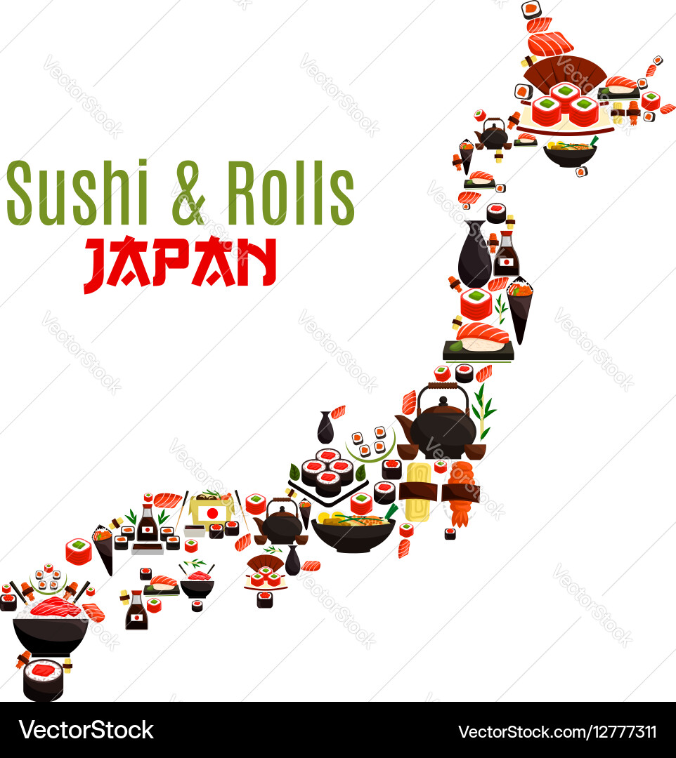 Map japan seafood sushi sashimi and rolls Vector Image