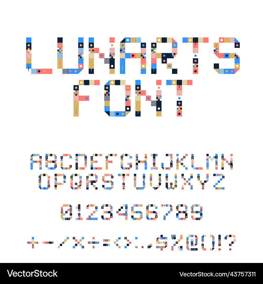 Pixel art alphabet colorful letters consist Vector Image