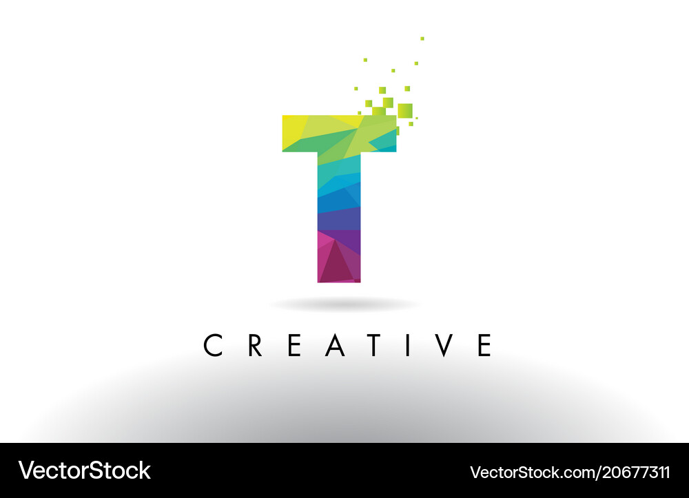 T colorful letter origami triangles design Vector Image
