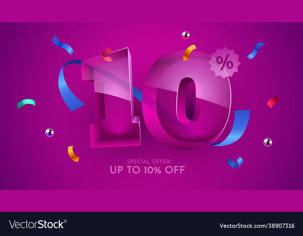 10 Percent Off Discount Creative Composition 3d Vector Image