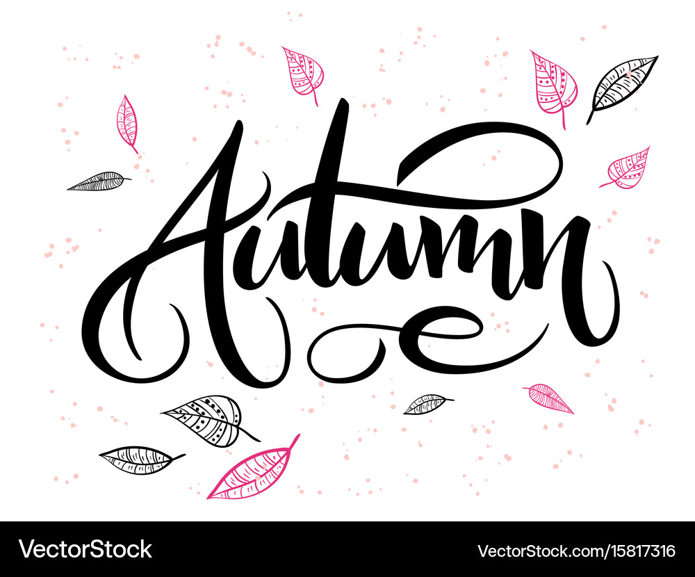 Autumn hand lettering label with doodle Royalty Free Vector