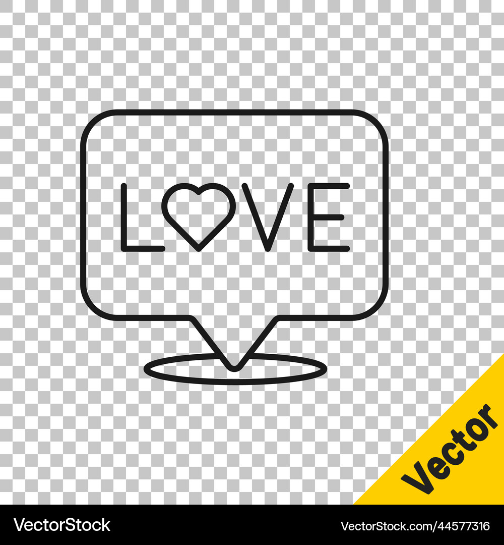 Black line love text icon isolated on transparent Vector Image