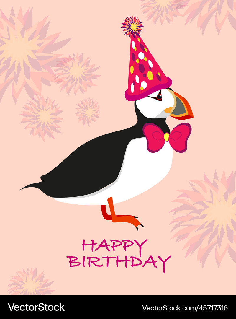 Puffin happy birthday card Royalty Free Vector Image