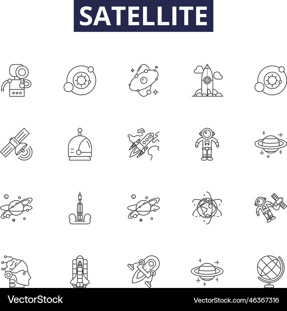 Satellite line icons and signs orbit Royalty Free Vector