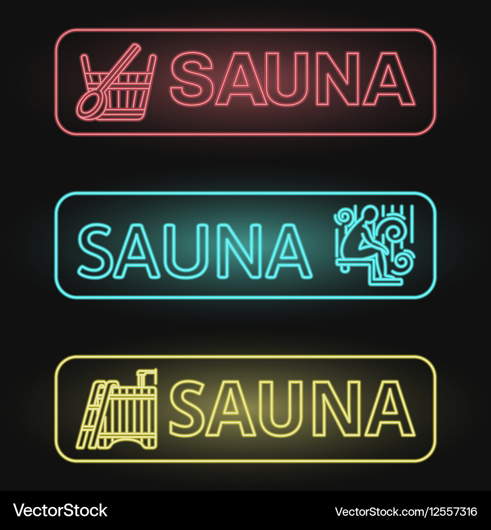 Set of neon sauna banners Royalty Free Vector Image