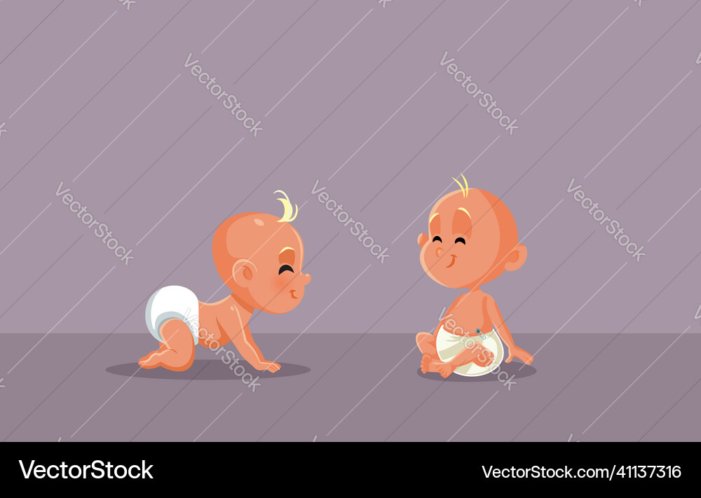 Twin babies playing together cartoon Royalty Free Vector