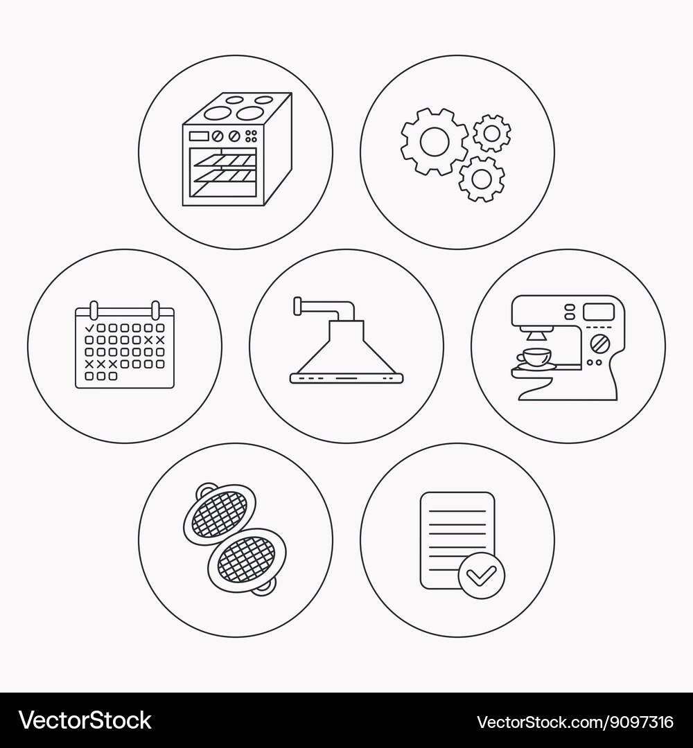 Waffle-iron coffee maker and oven icons Royalty Free Vector
